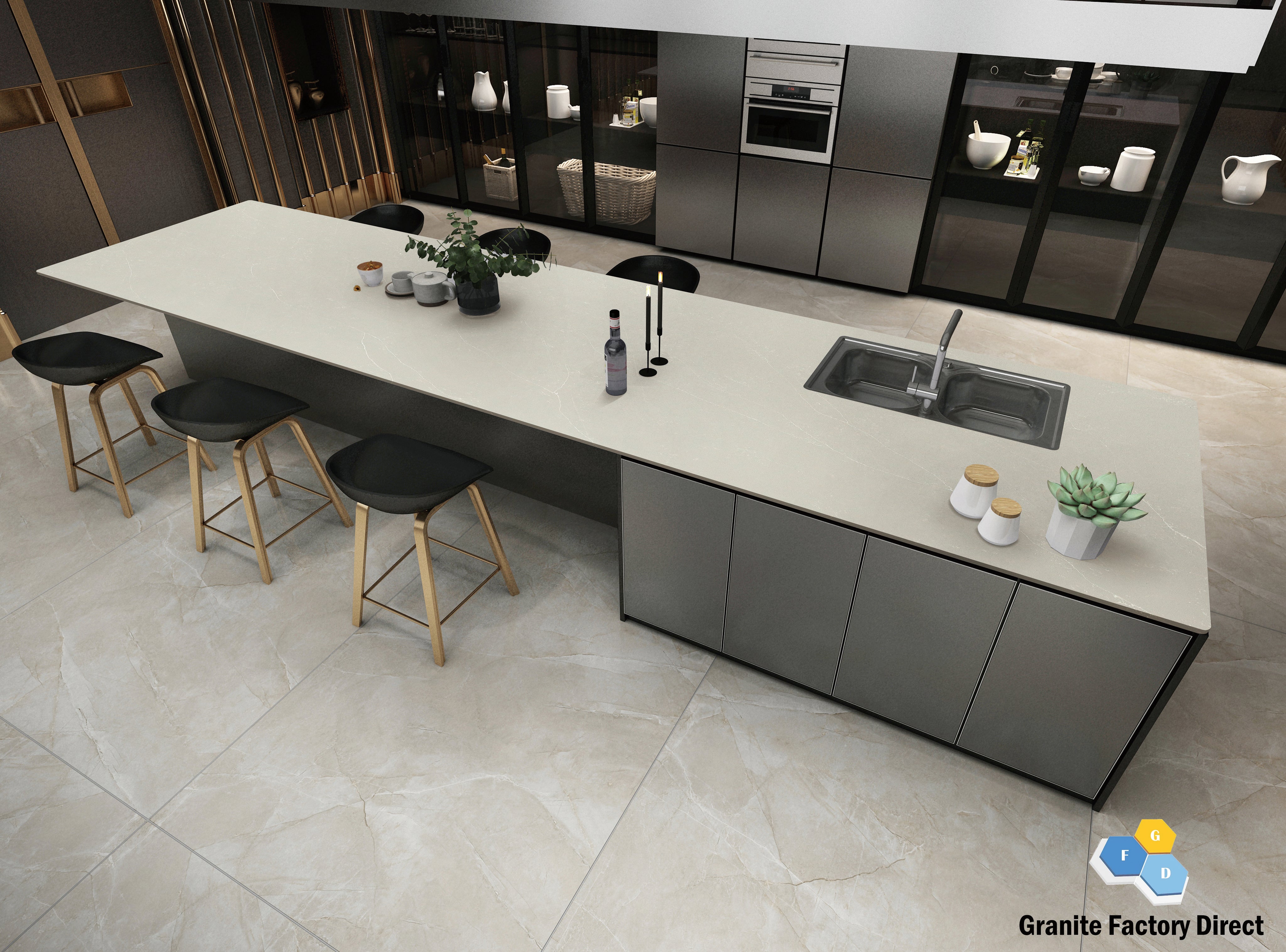 Coastal Grey Quartz Countertop and Island – Granite Factory Direct